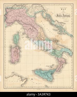 Gall & Inglis' Map of Italy. Pre-Unification states 1850 old antique ...