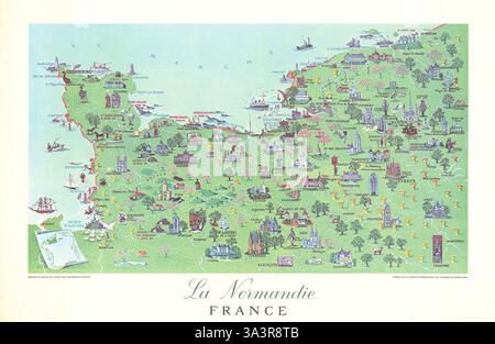 La Normandie region pictorial map by Laszlo Fircsa. Normandy 1948 old ...