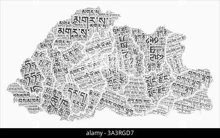 Bhutan map. Country poster with regions. Shape of Bhutan with country ...