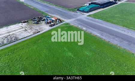 aerial view of RAF Melbourne forma ww2 military airfield main runway ...