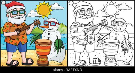 Christmas in July Santa and Snowman Coloring Page Stock Vector Image ...