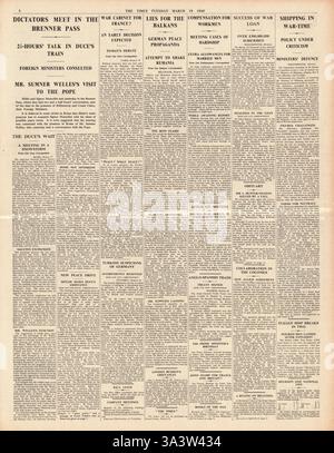 1940 page 8 The Times Meeting between Adolf Hitler and Mussolini Stock ...