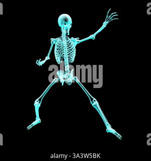 Human skeleton in fighting pose. Halloween party design template. 3D ...