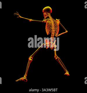 Human skeleton in fighting pose. Halloween party design template. 3D ...