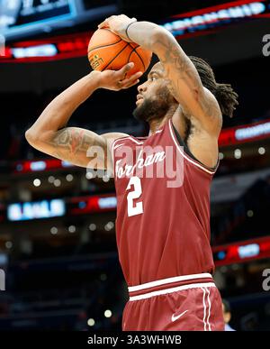 March 12, 2025: Fordham Rams Forward #5 Joshua Rivera tries to push to ...