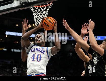Kansas forward Flory Bidunga (40) gets a rebound during the second half ...