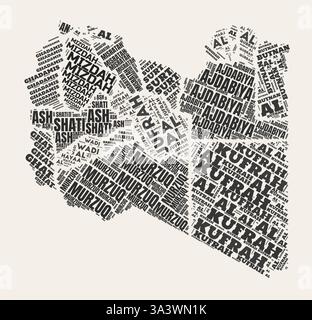 Libya Word Cloud. Country shape with region division. Libya typography ...
