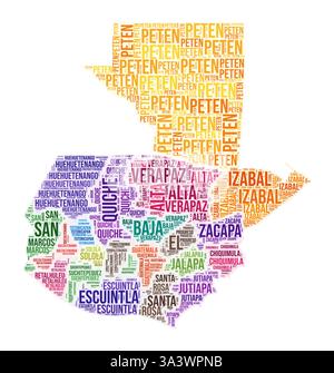 GUATEMALA map design. Country names in different languages and map ...