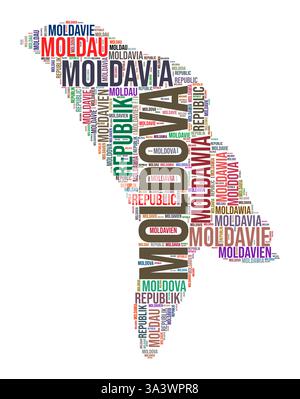 Moldova Word Cloud. Country shape with region division. Moldova ...