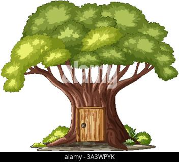 hidden wooden door fairy tale house cartoon vector illustration Stock ...