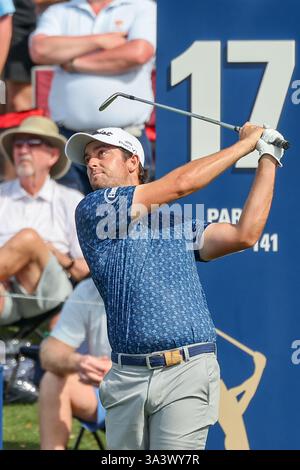 Davis Riley hits his tee shot on the second hole during the third round ...