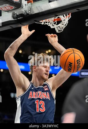 MAR 15 2025: Arizona Wildcats guard Caleb Love (1) drives to the basket ...
