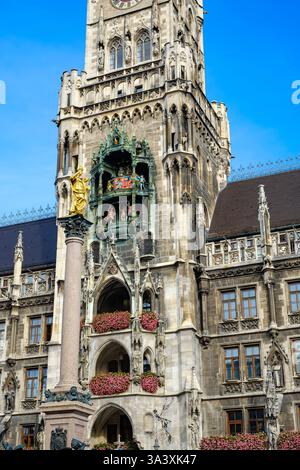 Marienplatz with main facade New Town Hall, seen from the Old Town Hall ...