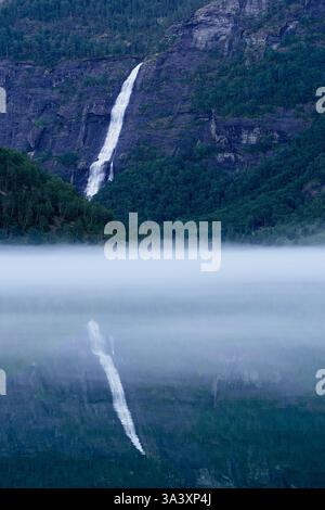 The Aasafossen Waterfall by the Eidsvatnet Lake, Skjolden, western ...