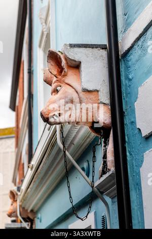 A plaster pigs head on the old pork butchers shop in Bayle Street ...