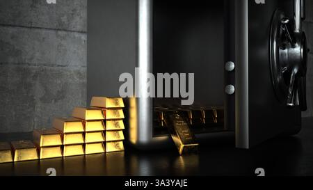 Fine Gold Growth Chart Safe. 3D illustration. A 3D illustration of ...