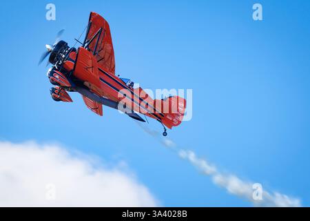 Jarrod Lindemann in his jet engined Waco biplane performing at the 2024 ...