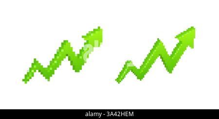 Two green pixelated arrows pointing upward indicating growth and ...
