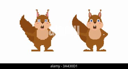 Pixel art squirrels with big tails standing with hands on hips facing ...