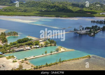 Aerial view of Koror - Babeldaob Japan - Palau Friendship Bridge in ...