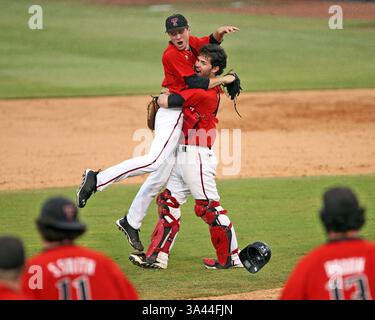 Texas Tech Red Raiders catcher Tyler Floyd (16) waits for a throw to ...