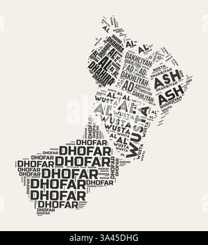 Oman text style regions. Country region names word clouds in Arabic ...