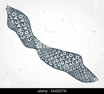 Curacao regions map word cloud. Curacao region names. Black and white ...