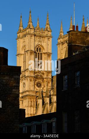 The two Portland stone towers at Westminster Abbey, London Stock Photo ...