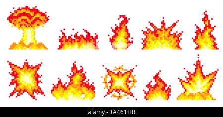 Pixel explosion and burst animation. 8 Bit boom, blast, bomb, flash ...