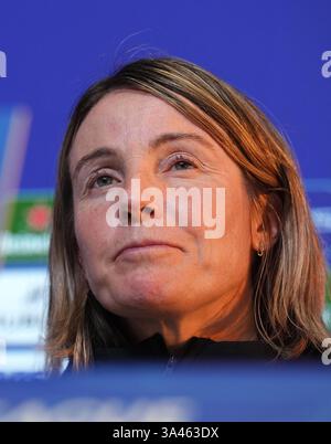 Chelsea manager Sonia Bompastor speaks during a press conference at The ...