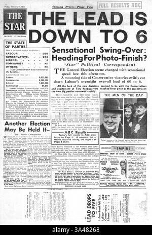 1950 The Star (London) front page reporting British General Election ...