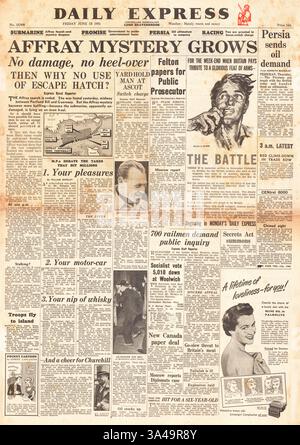 1951 Daily Express front page reporting the HMS Affray disaster Stock ...