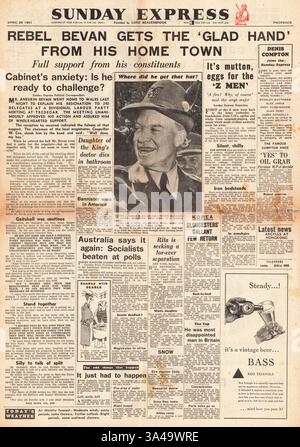 1951 Sunday Express front page reporting the HMS Affray disaster Stock ...