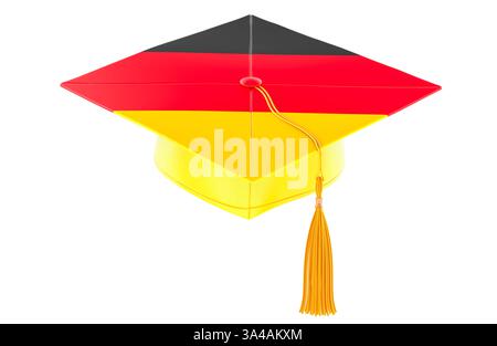 Education in Germany concept. Deutsch flag with graduation cap, 3D ...
