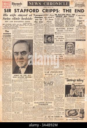 1952 News Chronicle front page reporting Lying-in-state of King George ...