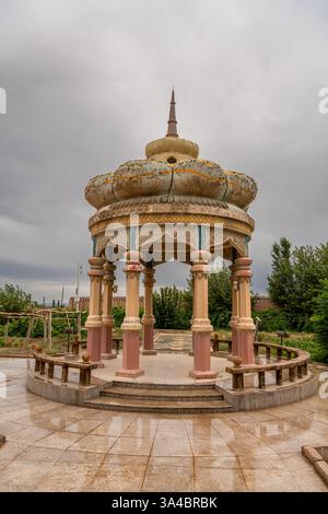 The Emin Minaret stands by the Uighur mosque in Turpan or Turfan in ...