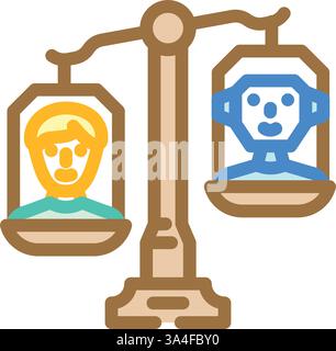 ethical ai balance scale deep learning color icon vector illustration ...