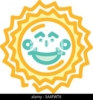 blushing cheeks cute sun character line icon vector illustration Stock ...