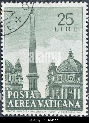 Cancelled postage stamp printed by Vatican city, that shows Coat of ...