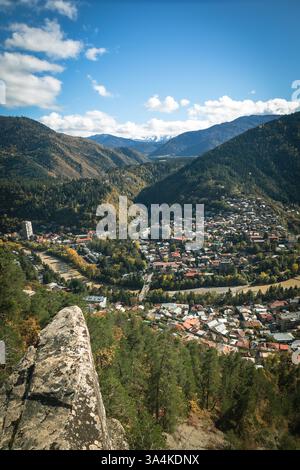 Borjomi aerial panoramic view. Borjomi is a resort town in Samtskhe ...