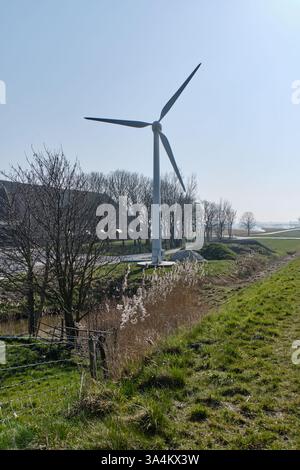 March 10, 2025 - Groningen-Netherlands: A small wind turbine stands ...