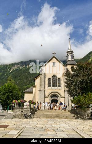 A church at the foot of the Alps in Chamonix, French Alps, France Stock ...