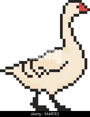 White goose Pixel art. 8 bit Wild and domestic waterfowl with a long ...
