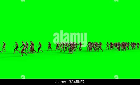 a crowd of walking zombies. green screen. Apocalyptic concept. 3d ...