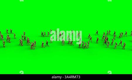 a crowd of walking zombies. green screen. Apocalyptic concept. 3d ...