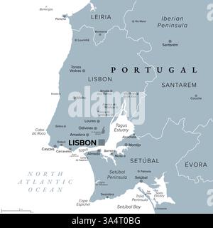 Lisbon Region, political map of urban area and capital city of Portugal ...