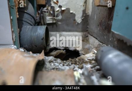 Disassembled sewer stack awaiting replacement with a new pipe Stock ...