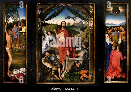Triptych of the Resurrection with Saint Sebastian (left wing) and ...