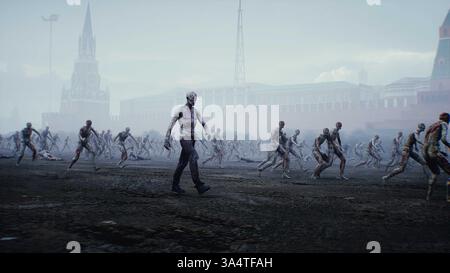 Russia apocalypse. Zombie walks on Red Square, crowd of zombies. Moscow ...