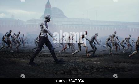 Russia apocalypse. Zombie walks on Red Square, crowd of zombies. Moscow ...